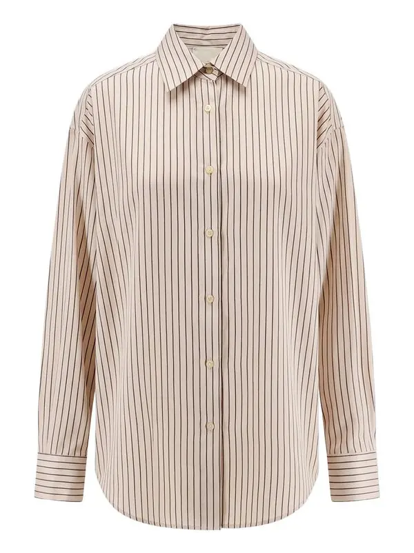 ALYSI Oversize Striped Lyocell And Silk Shirt - Beige