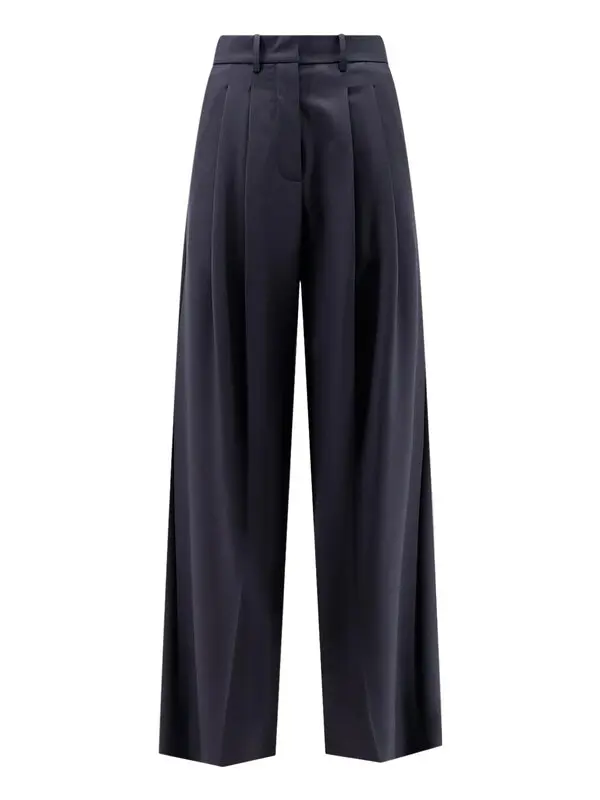 ALYSI Tailored Pleated Wool Blend Trousers - Blue