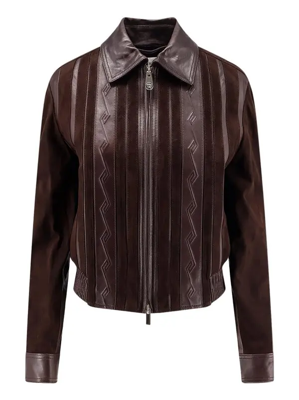 Versace Leather And Suede Jacket With Medusa Detail - Brown