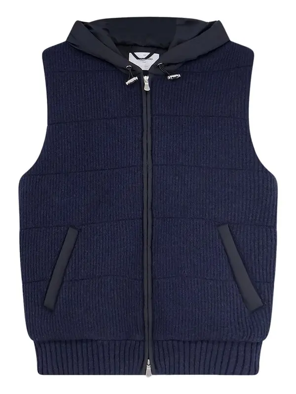 GRAN SASSO Sleeveless Virgin Wool Zip-up Jacket With Hood - Blue