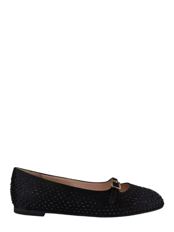 Bally Ballerina Flat With Rhinestone Embellishments And Gold-tone Buckle - Black