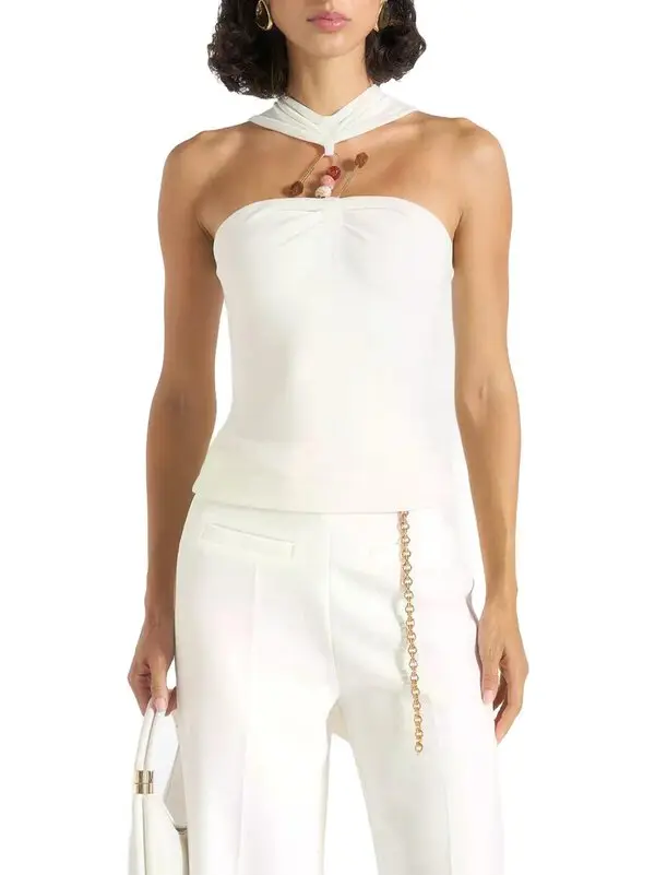 Manière De Voir Hardware Detail Open-back Tie Crop Top - White