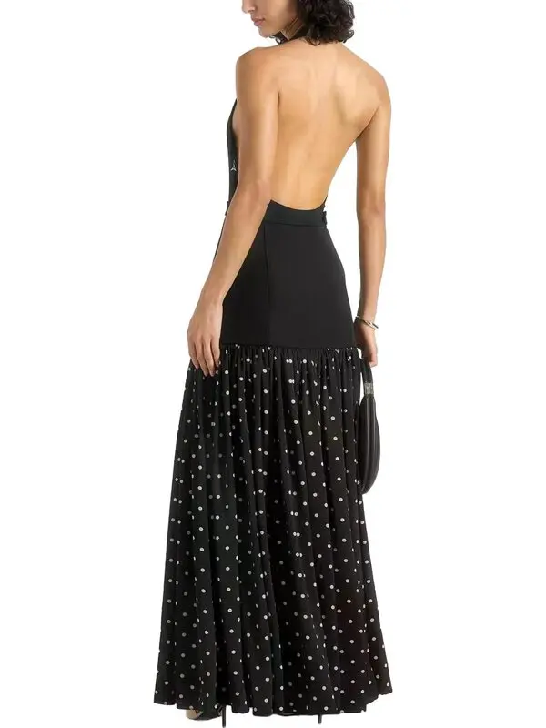 Manière De Voir Halterneck Belted Polka-dot Maxi Dress - Black