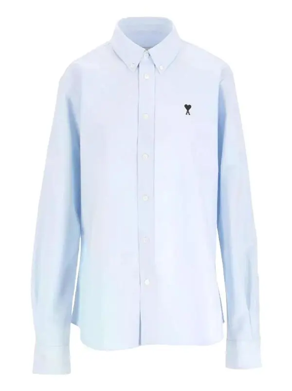 AMI Paris Button-down Shirt With De Coeur Embroidery - Blue