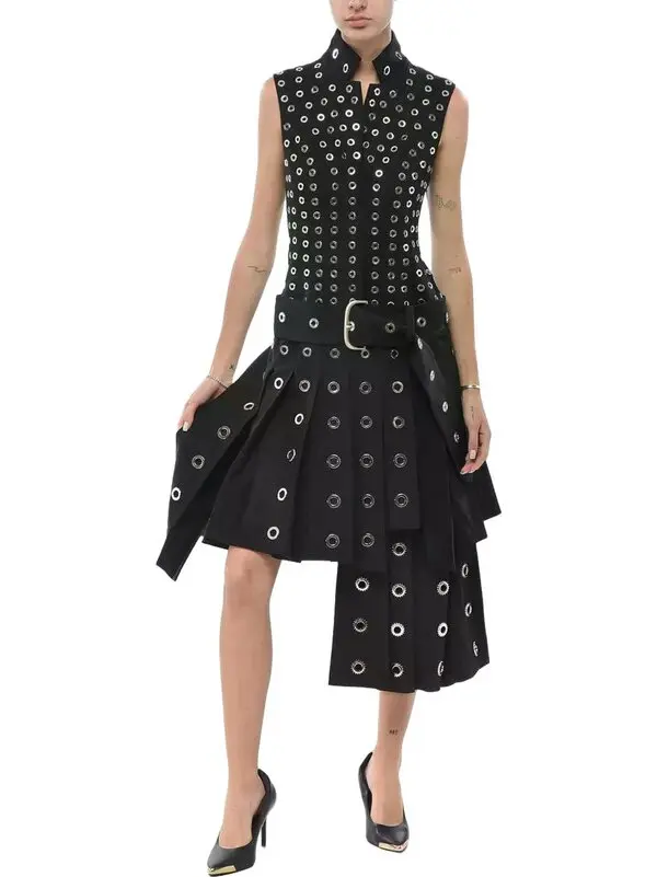 Off-White Embellished High Neck Belted Dress - Black