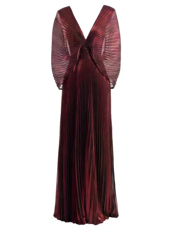 GEMY MAALOUF Pleated V-neck Maxi Dress - Red