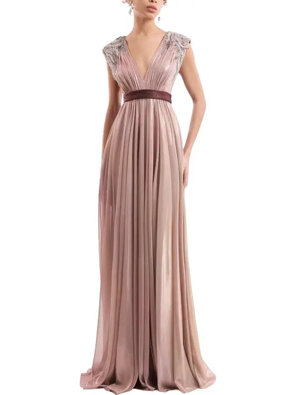 GEMY MAALOUF Pleated Embellished Maxi Dress - Pink