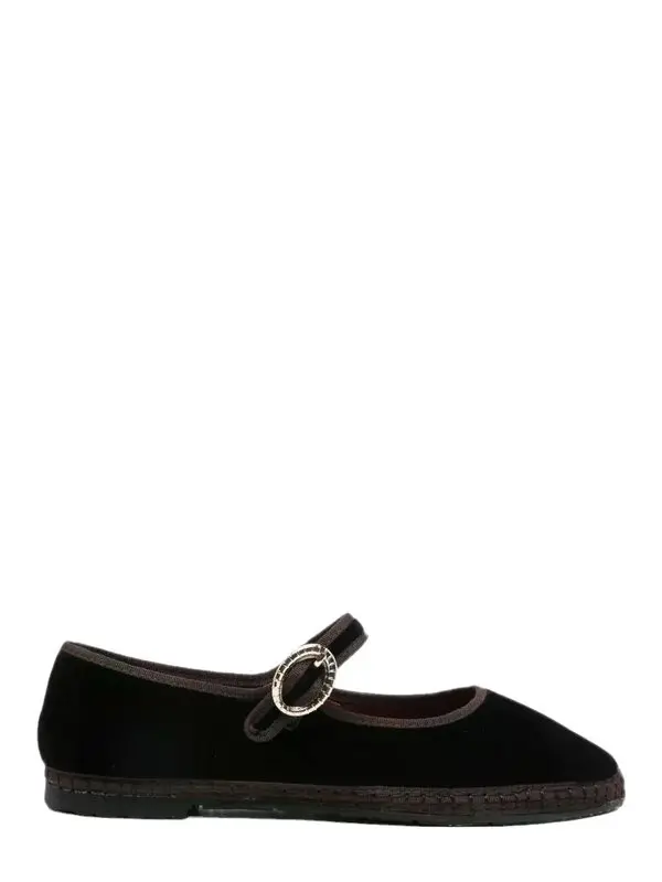 FLABELUS Velvet Mary Jane Ballet Flats - Black