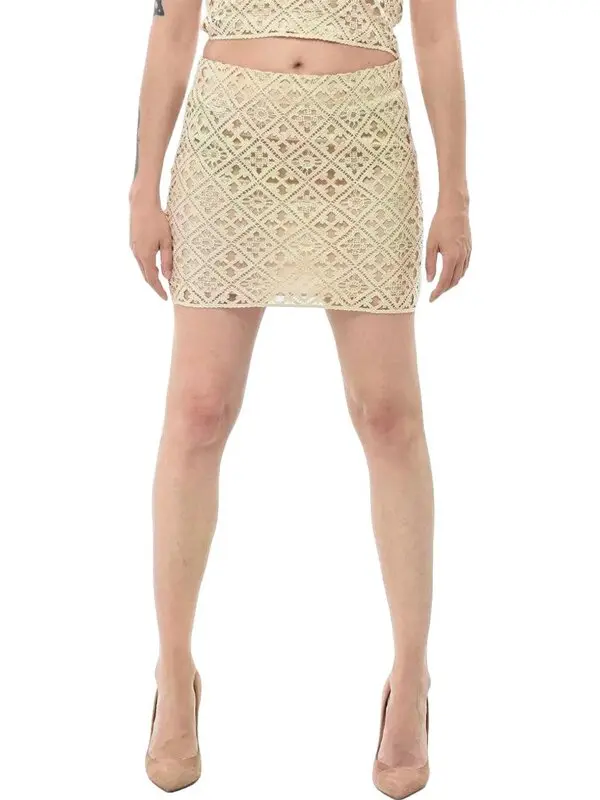 Off-White Geometric Pattern Crochet Knit Skirt - Neutrals