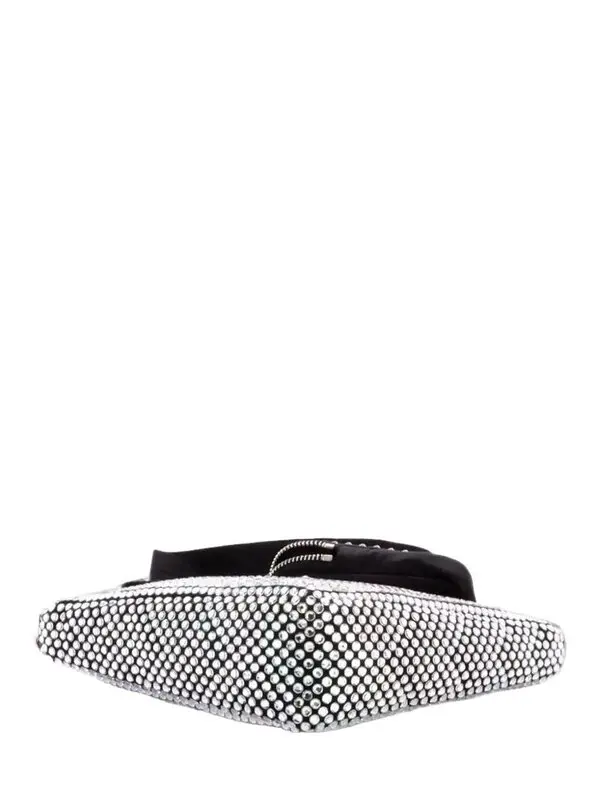 Prada Triangle Logo Zip Crystal Embellished Satin Small Crossbody Bag - Black