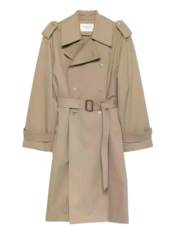 Saint Laurent Double-breasted Belted Trench Coat - Neutrals