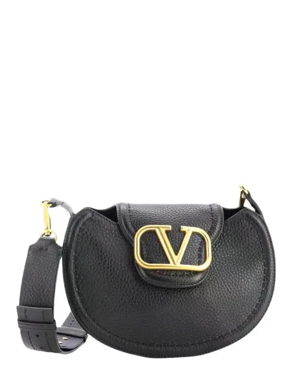 Valentino Garavani Vlogo Saddle Leather Medium Crossbody Bag - Black