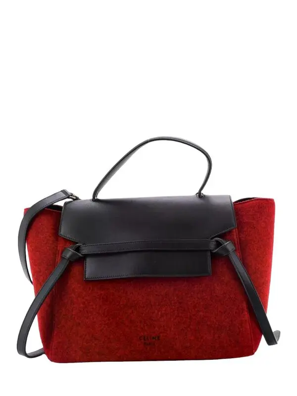 Celine Belt Bag Felt And Leather Mini Satchel - Red