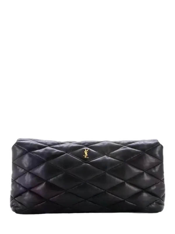 Saint Laurent Sade Puffer Envelope Quilted Leather Large Clutch Bag - Black
