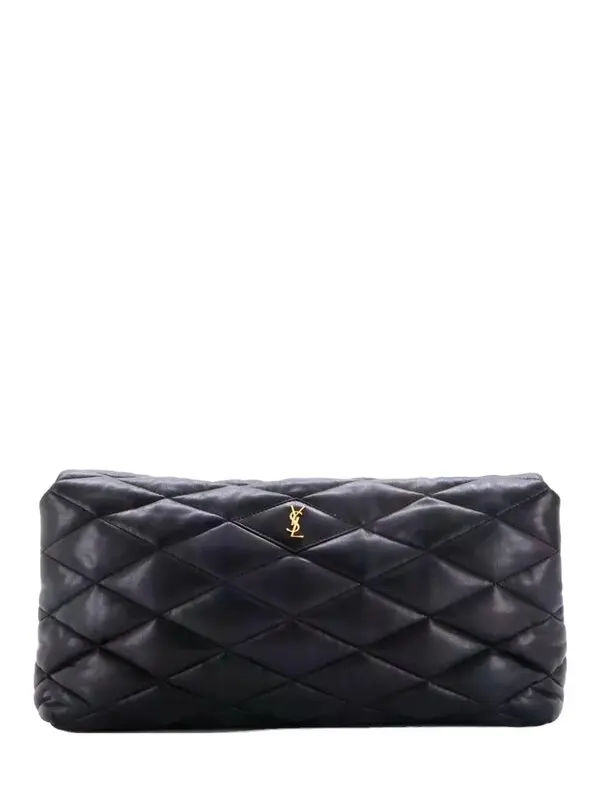 Saint Laurent Sade Puffer Envelope Quilted Leather Large Clutch Bag - Black