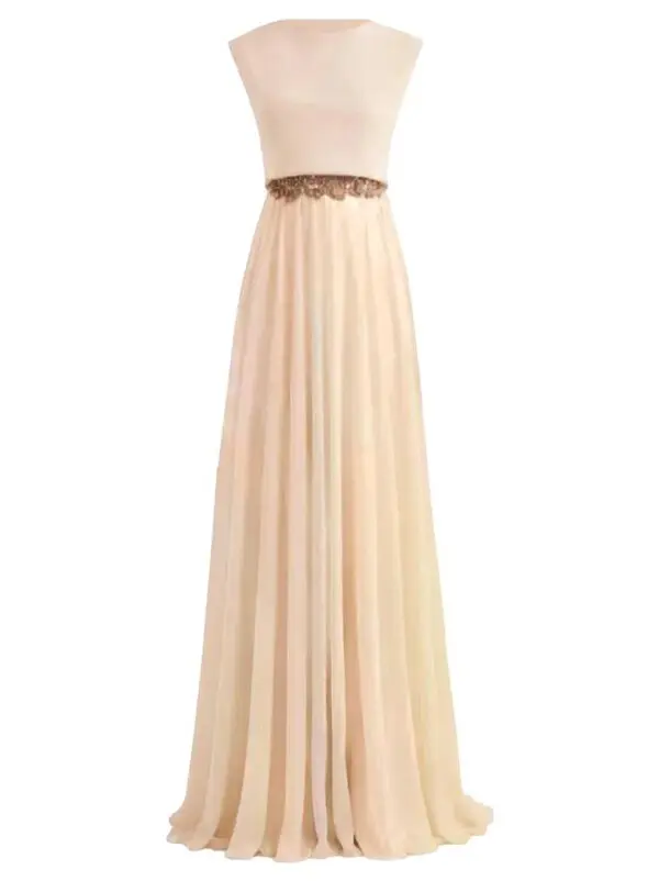 GEMY MAALOUF Maxi Dress With Embellished Waist - Neutrals