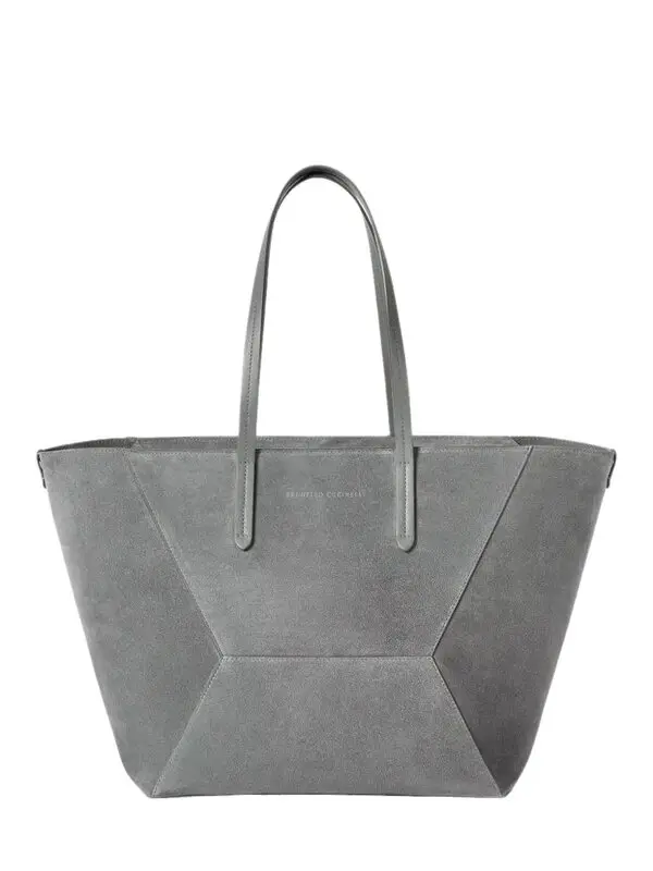 Brunello Cucinelli Suede Bag With Monili Embroidery - Grey