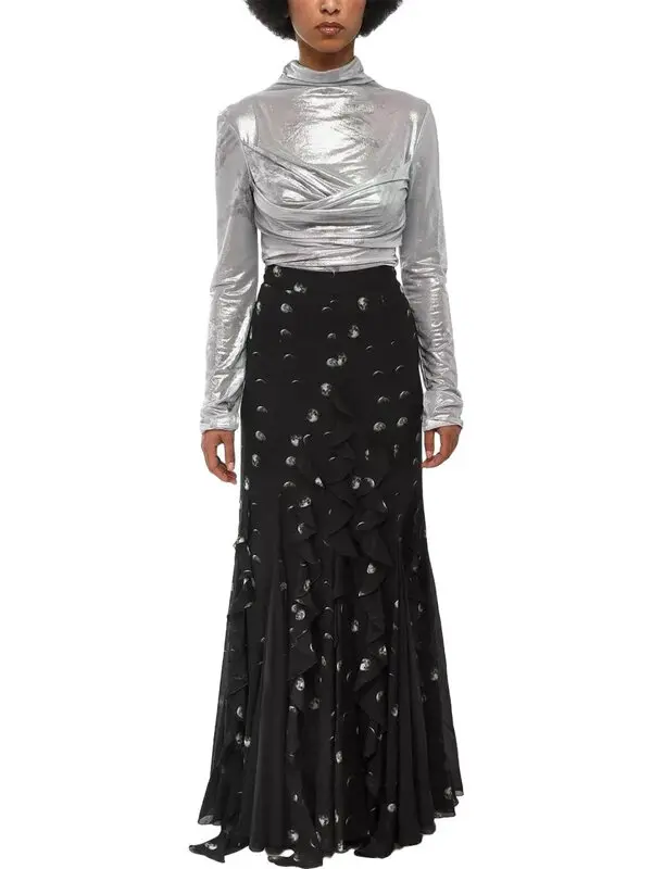 Off-White Ruffled Printed Maxi Skirt - Black
