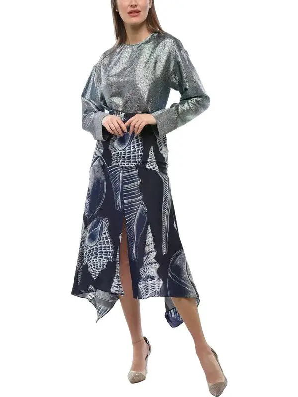 Stella McCartney Aria Patterned Satin Midi Skirt - Blue