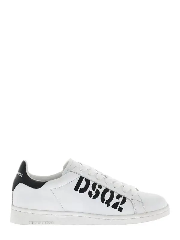 Dsquared2 Logo Print Leather Sneakers - White