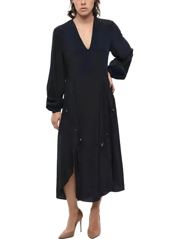 Stella McCartney Maxi Silk Crepe-de-chine Dress With Long Sleeves - Black