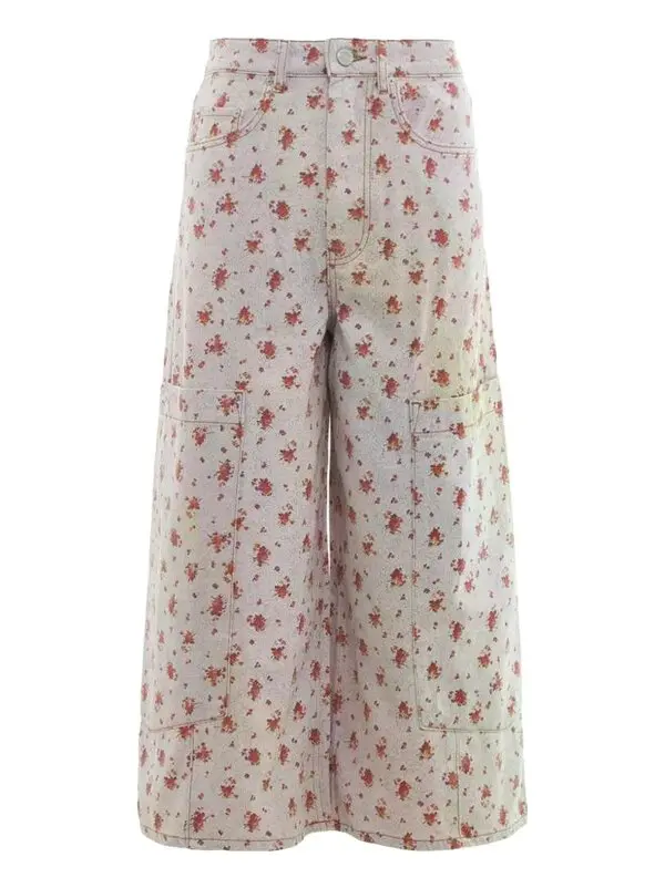 GANNI Floral-print Wide-leg Cargo Jeans - Pink