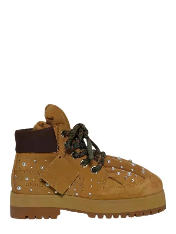 AHDIID Crystal-embellished Lace-up Boots - Neutrals
