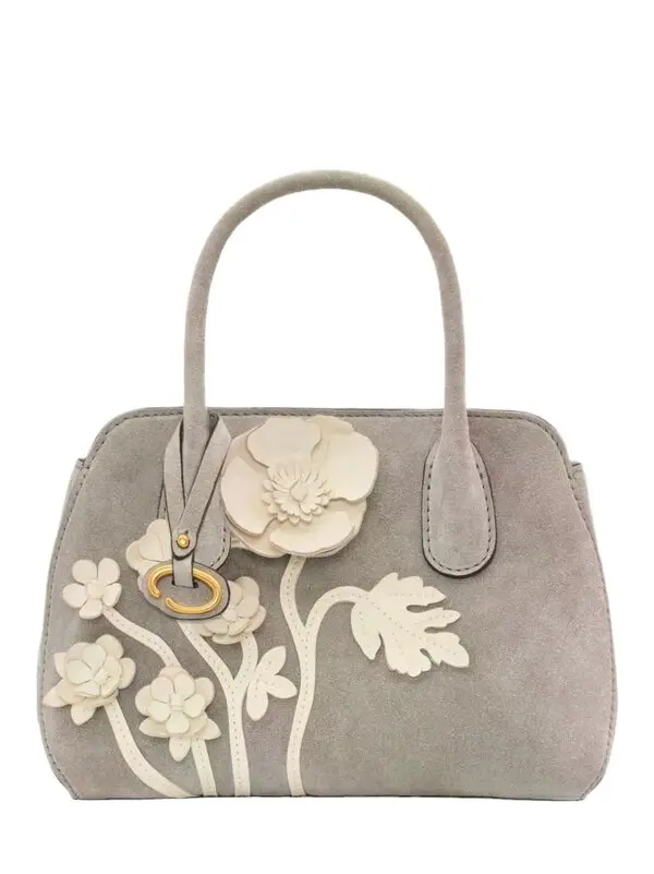 Oscar De La Renta Mini Ivy Floral-appliqué Suede Tote Bag - Grey
