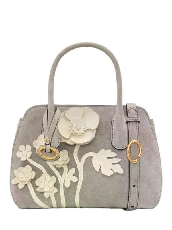 Oscar De La Renta Mini Ivy Floral-appliqué Suede Tote Bag - Grey