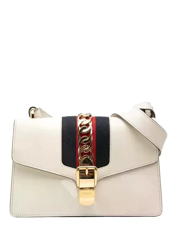Gucci Calfskin Sylvie Satchel With Web Detail - White