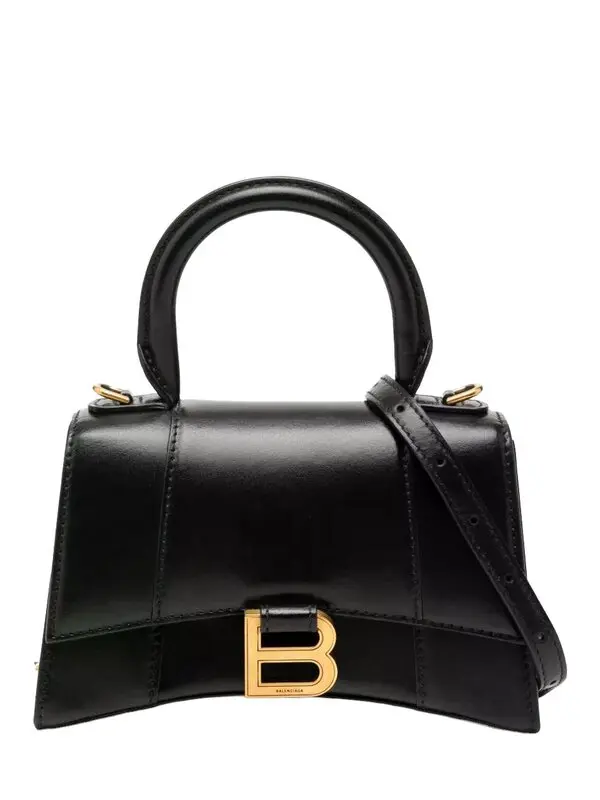 Balenciaga Small Shiny Box Calfskin Hourglass Top Handle Bag - Black
