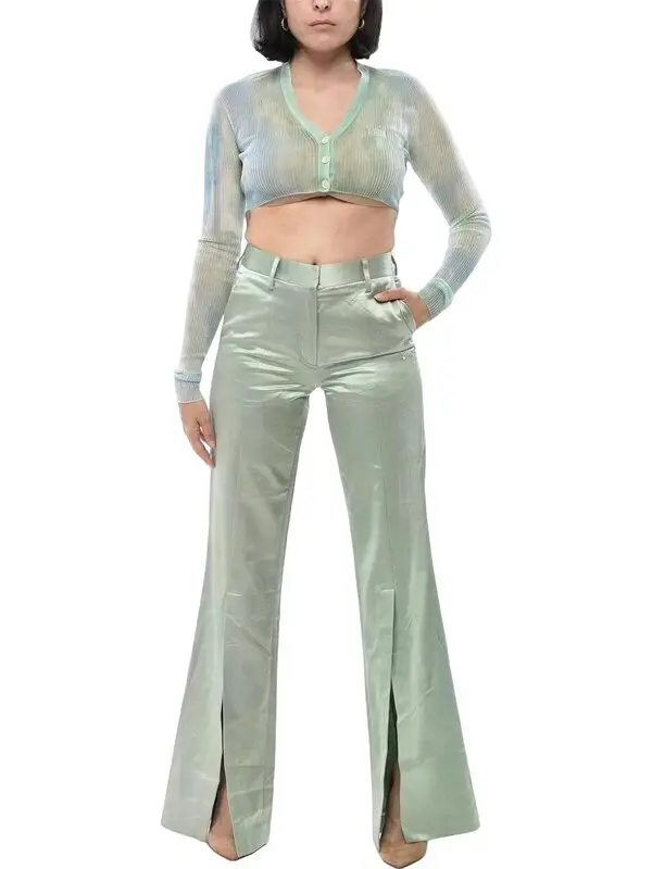 Off-White Satin Slit Detail Trousers - Green