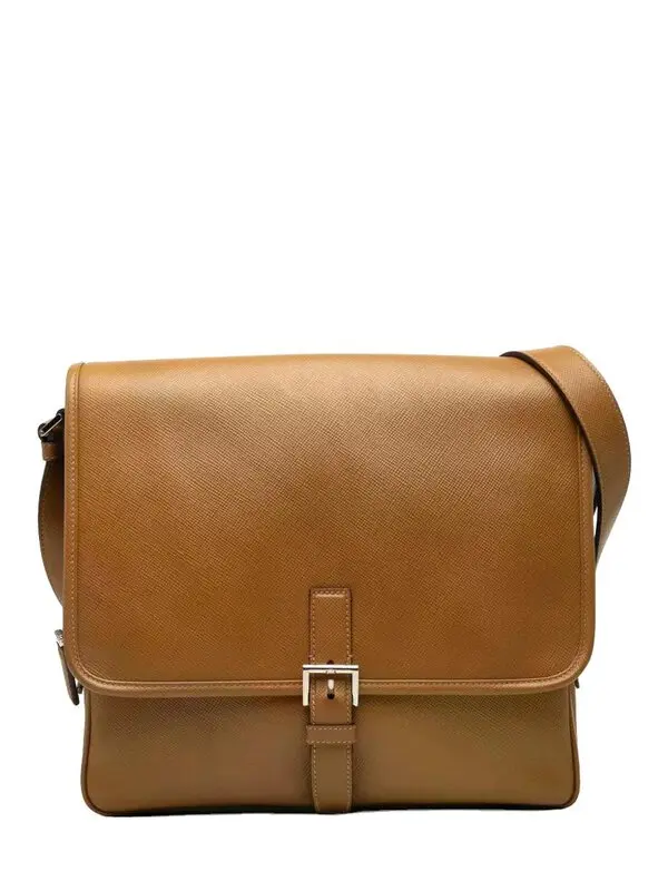 Prada Saffiano Leather Messenger Bag With Buckle Closure - Brown