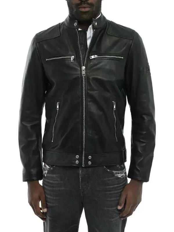DIESEL® Embossed Logo Leather Jacket - Black