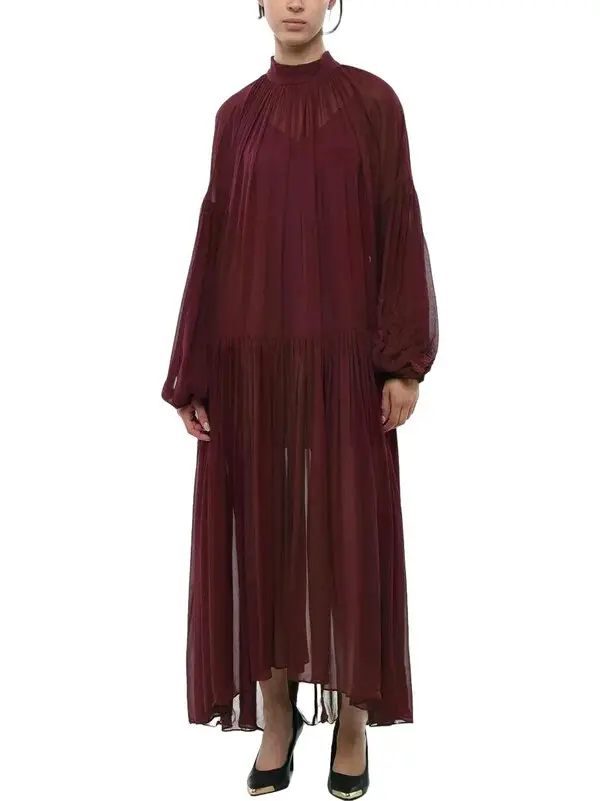 Stella McCartney Sheer Maxi Dress With High Neck And Pleated Detailing - Red