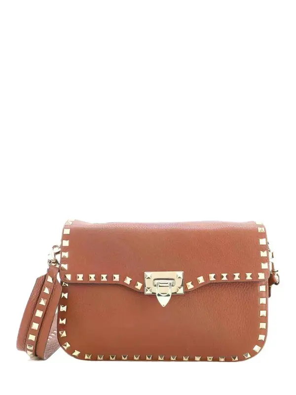 Valentino Garavani Rockstud Flip Lock Flap Shoulder Bag Leather - Brown