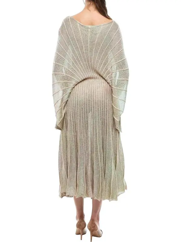 Stella McCartney Lurex Midi Dress With Sculptural Design And Wide Cape-effect Sleeves - Neutrals