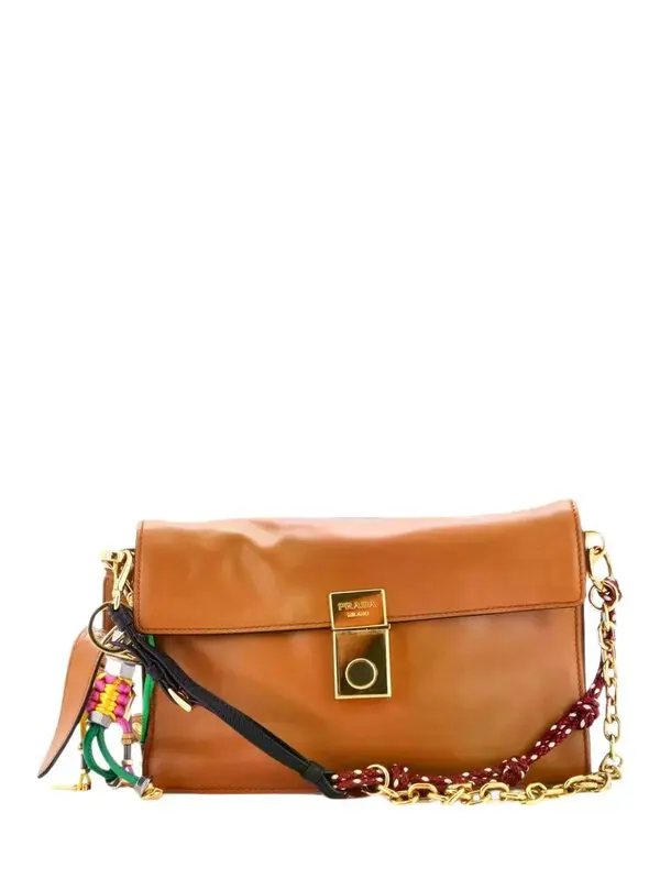 Prada Leather Small Crossbody Bag With Charm - Brown