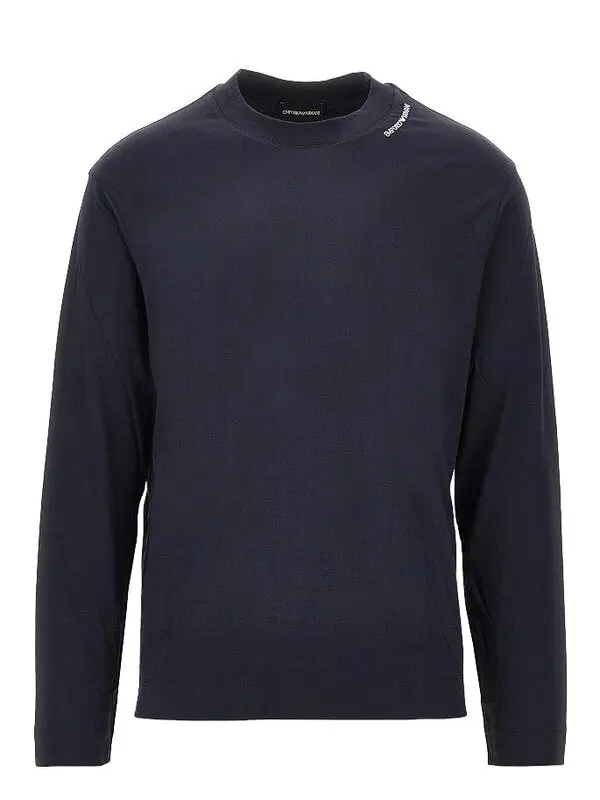 Emporio Armani Tretch Jerey T-hirt With Logo Embroidery - Blue