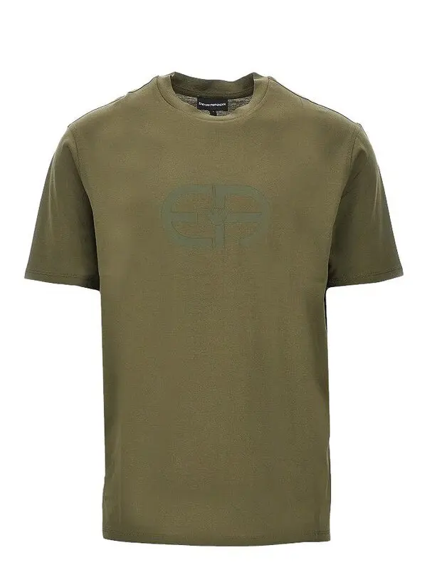 Emporio Armani Lyocell-blend Jerey T-hirt With Logo Print - Green