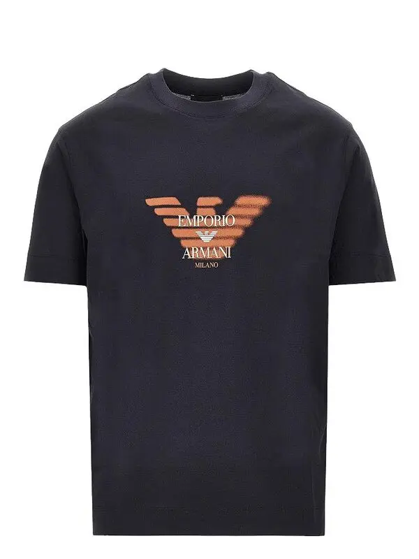 Emporio Armani Jerey T-hirt With Logo Print - Blue