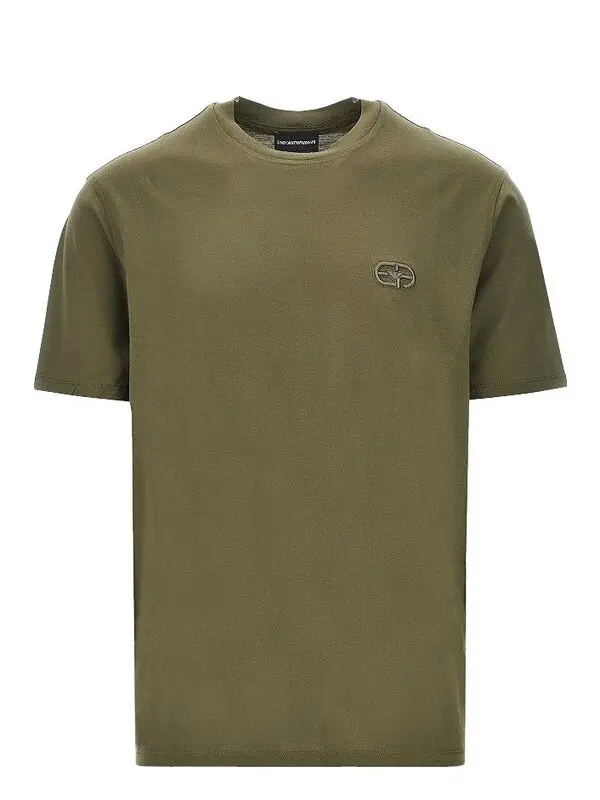 Emporio Armani Lyocell-blend Jerey T-hirt With Embroidery - Green
