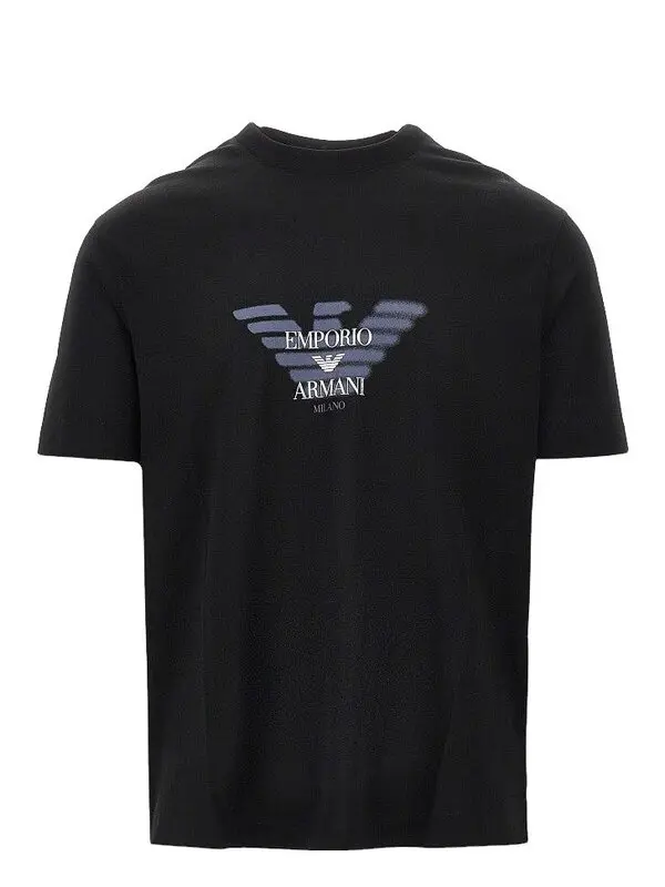 Emporio Armani Jerey T-hirt With Logo Print - Black
