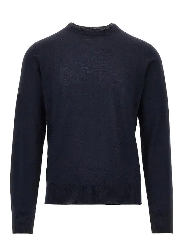 Emporio Armani Virgin Wool Sweater With Eagle Embroidery - Blue