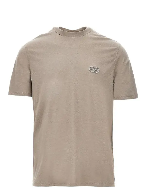 Emporio Armani Lyocell-blend Jerey T-hirt With Embroidery - Beige