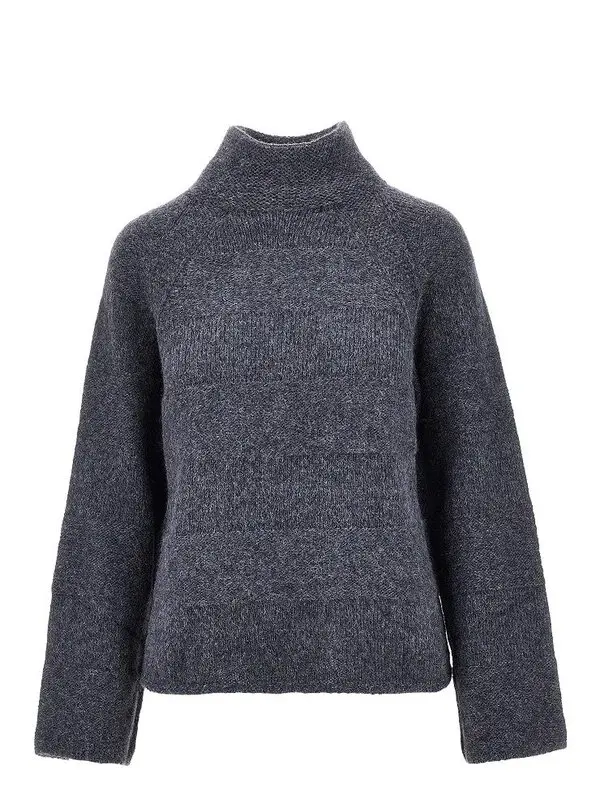 Emporio Armani Ribbed Knit Sweater With Stand Collar - Grey
