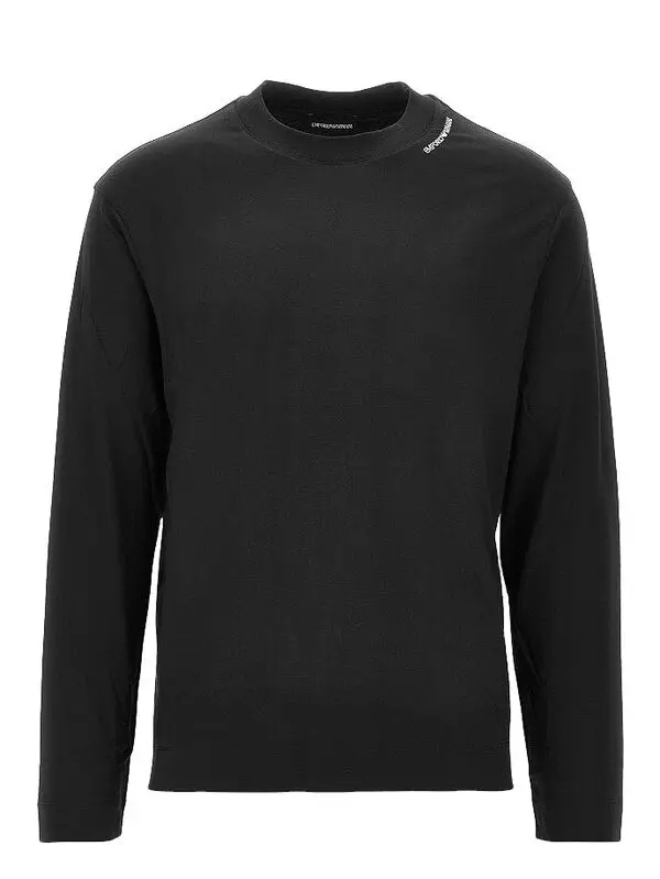 Emporio Armani Tretch Jerey T-hirt With Logo Embroidery - Black