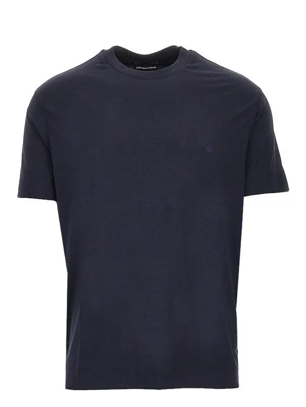 Emporio Armani Tretch Jerey T-hirt With Eagle Embroidery - Blue