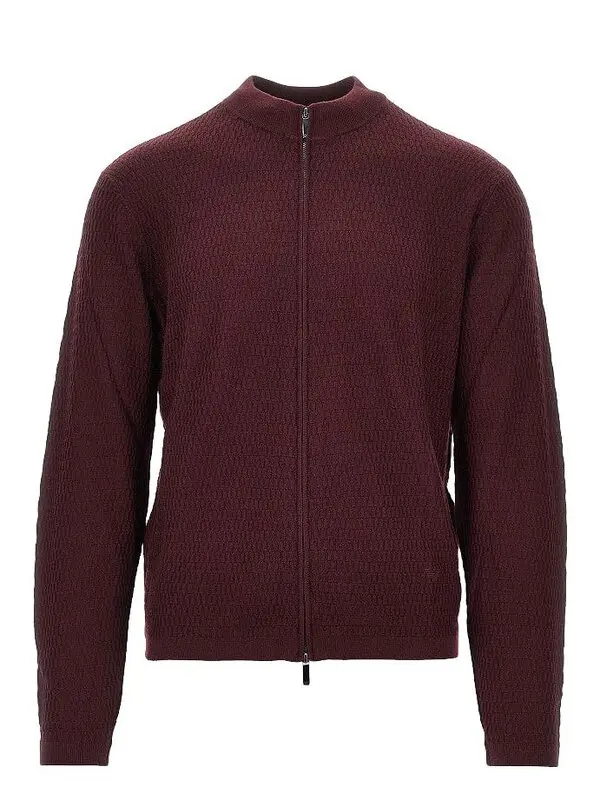 Emporio Armani Virgin Wool Knitted Cardigan - Red