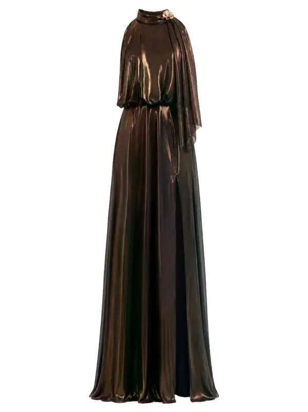 GEMY MAALOUF Flower Detail Halterneck Maxi Dress - Brown